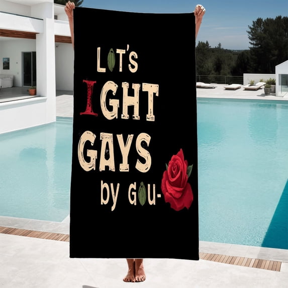 Bold Black Background Beach Towel with Artistic ' Lot ' s Ight Gays by ...