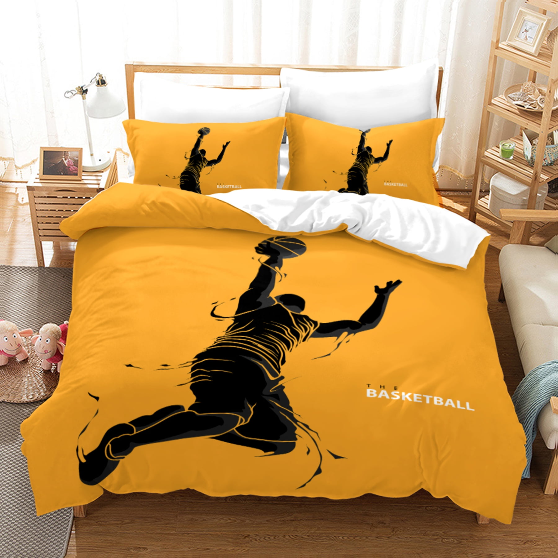 Bold Black Basketball Bedding Set Modern Gold & Yellow Design Perfect ...