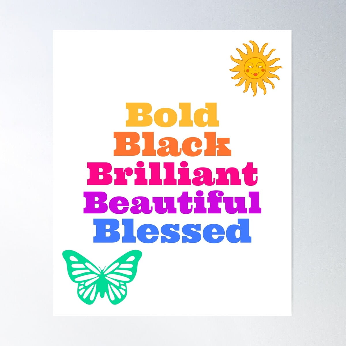 Bold Black Brilliant Beautiful Blessed Poster Wall Art, Modern Wall ...