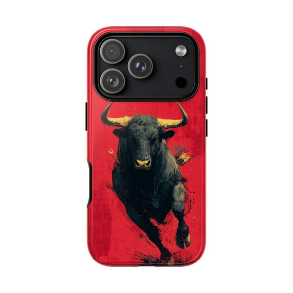 Bold Black Bull Red Ink Spanish Art Design for iPhone 17 16 15 14 13 12 ...