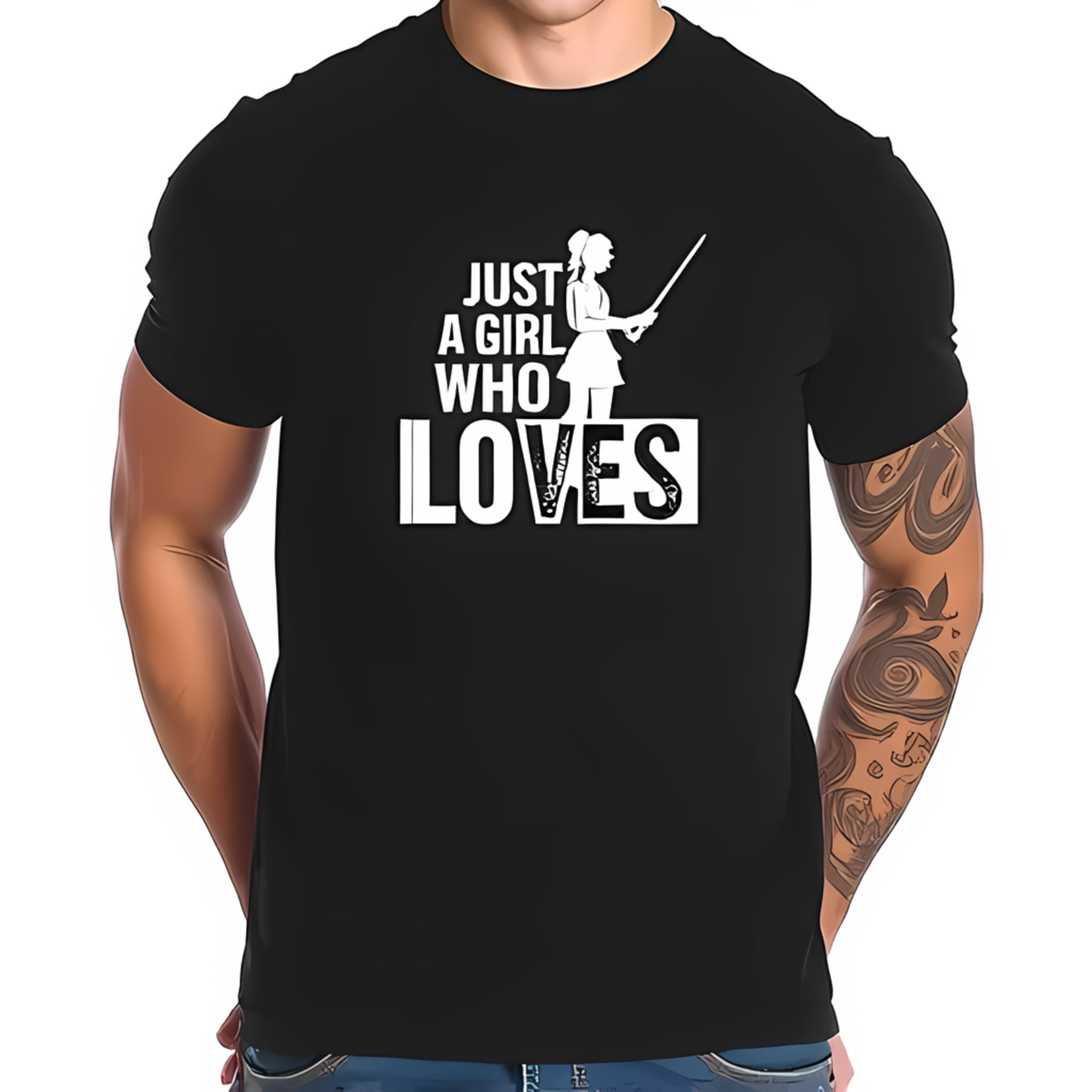 Bold Black Cotton Short Sleeve T-Shirt - " Just a Girl Who Loves " with ...
