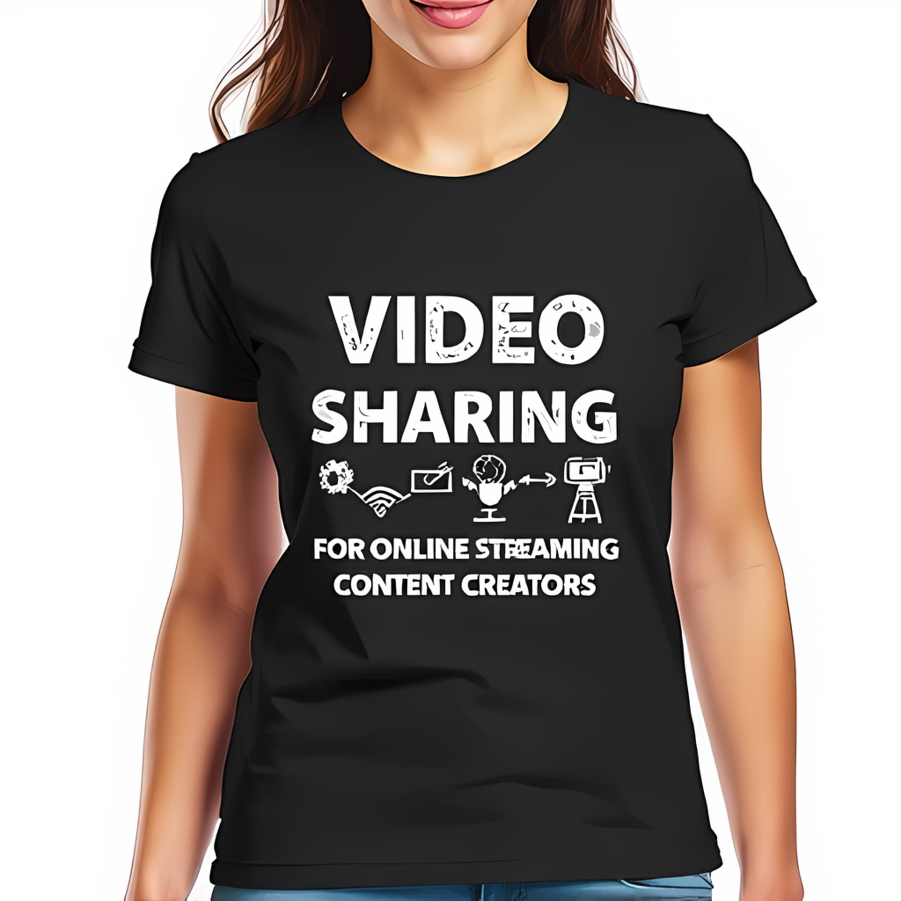 Bold Black Cotton Short Sleeve T-Shirt for Content Creators - 'VIDEO ...