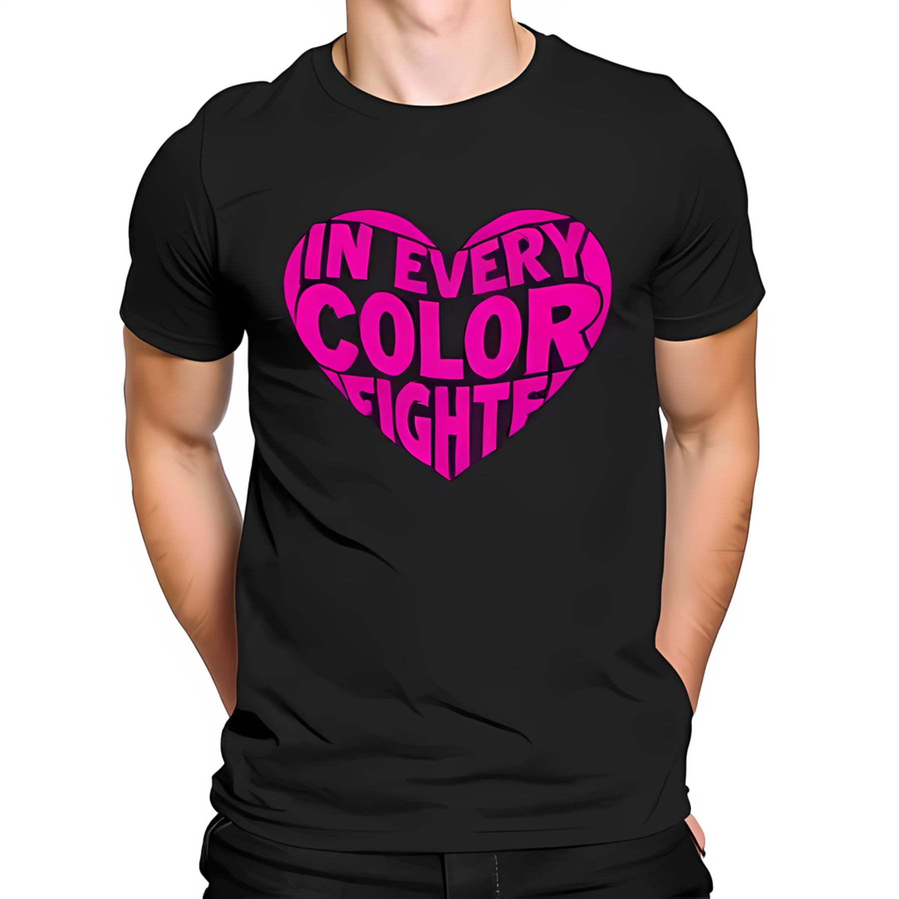 Bold Black Cotton Short Sleeve T-Shirt with Heart Graphic & " IN EVERY ...