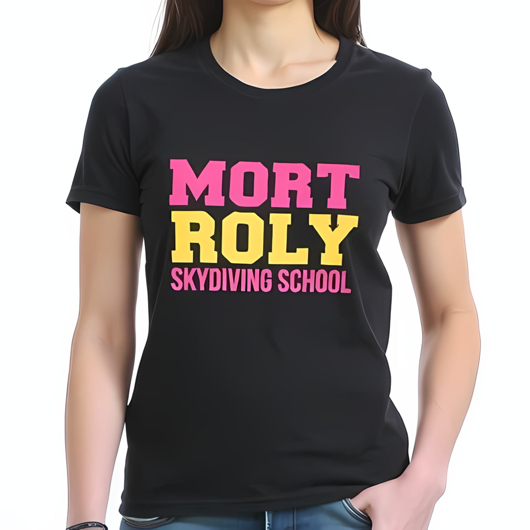 Bold Black Cotton Short Sleeve T-Shirt with Hot Pink 'MORT' and Golden ...