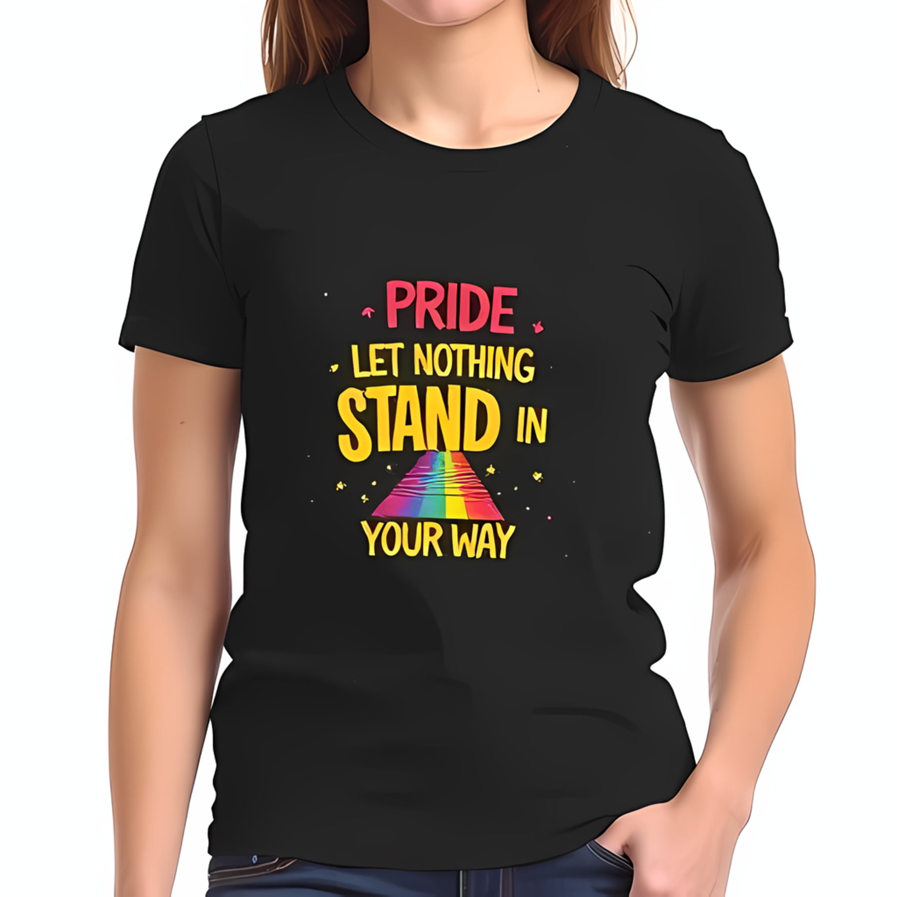 Bold Black Cotton Short Sleeve T-Shirt with " PRIDE LET NOTHING STAND ...