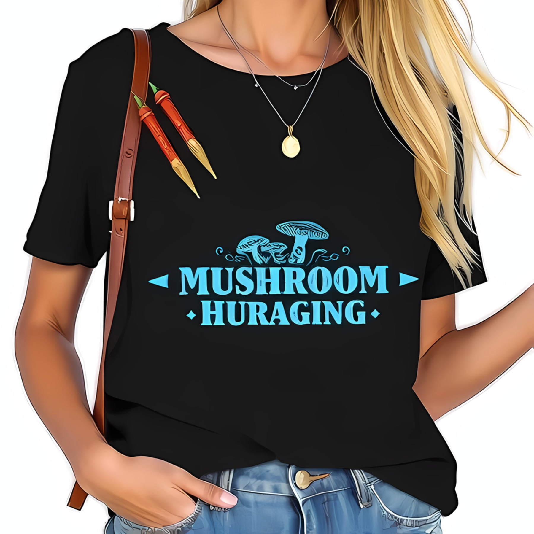Whimsical Mushroom Illustration Cotton Short Sleeve T-Shirt ...