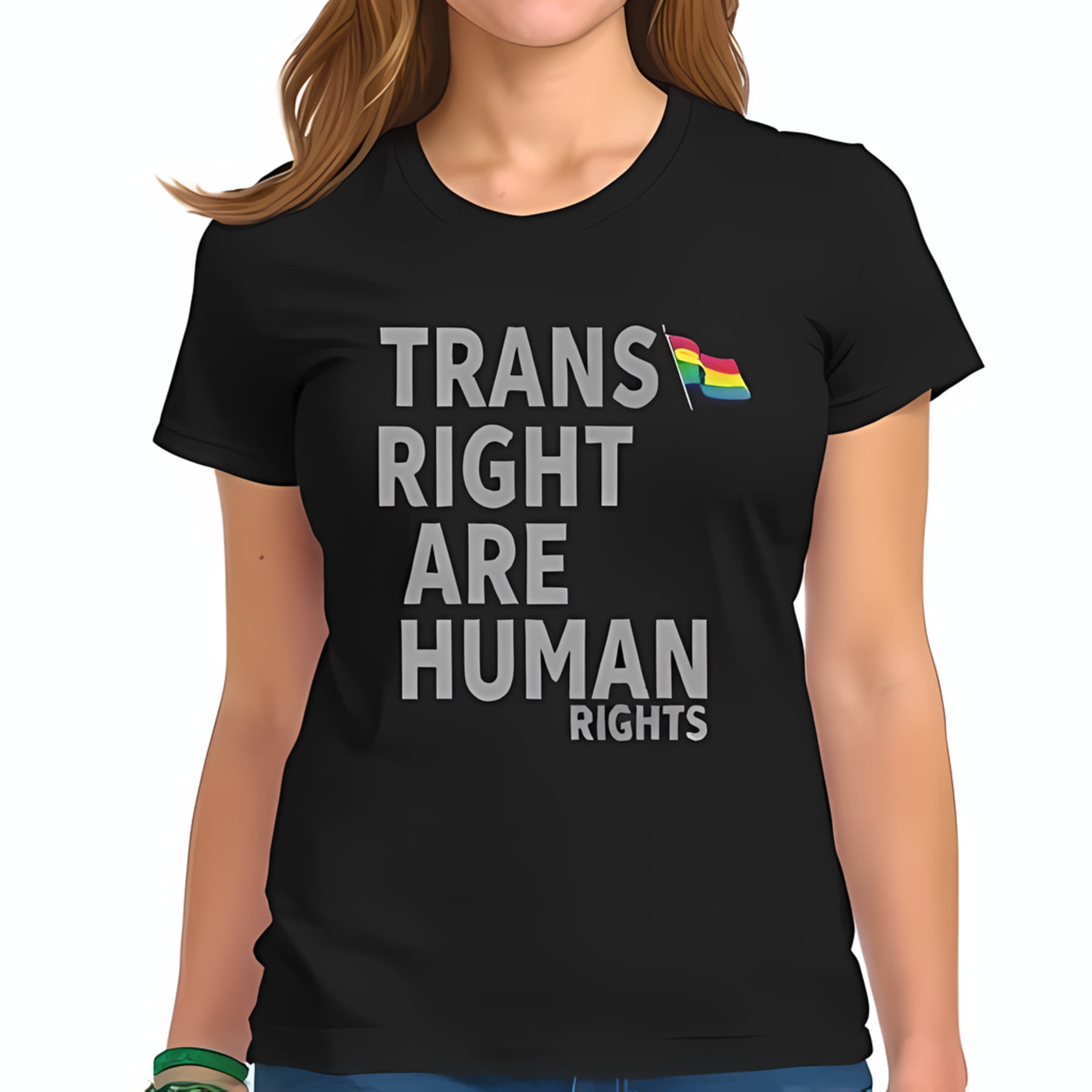 Bold Black Cotton Short Sleeve T-Shirt with " TRANS RIGHTS ARE HUMAN ...
