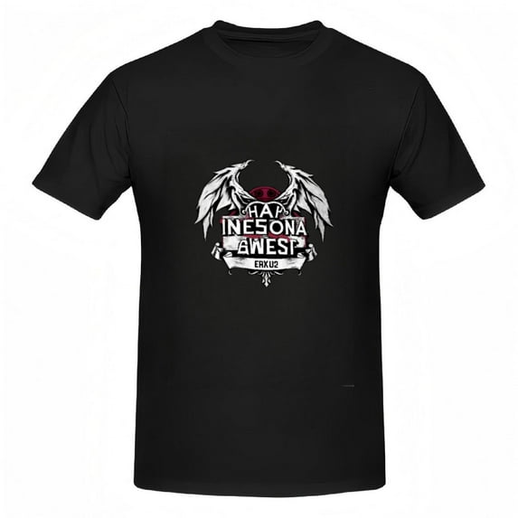 Bold Black Cotton T-Shirt for Women with Winged Emblem Red Circular ...