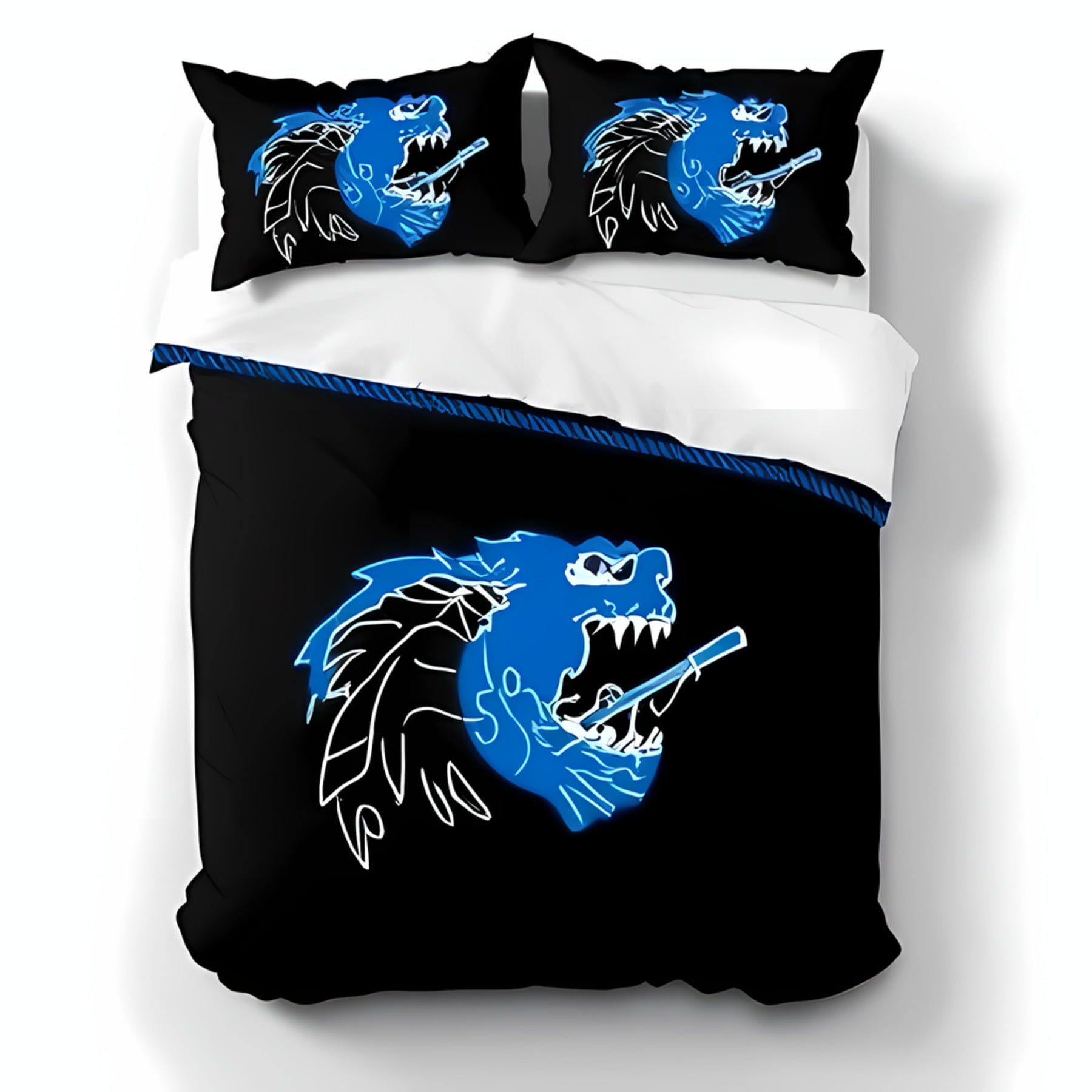 Bold Black Dragon Bedding Set Glowing Blue Creature Duvet Cover ...