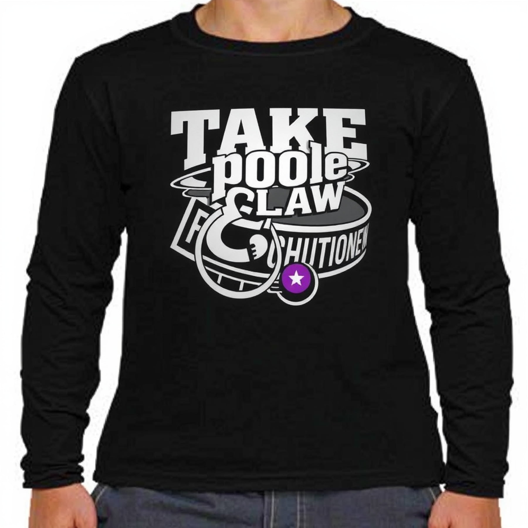 Bold Black Long Sleeve T-Shirt with 'TAKE POOLE ' Graphic Abstract ...