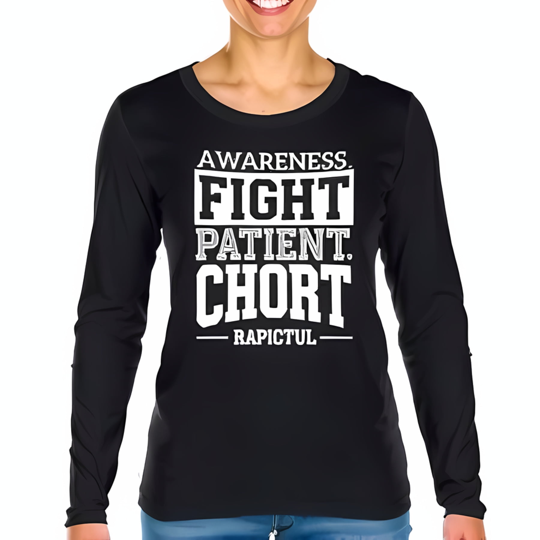 Bold Black Long Sleeve T-Shirt with White Lettering - " AWARENESS FIGHT ...