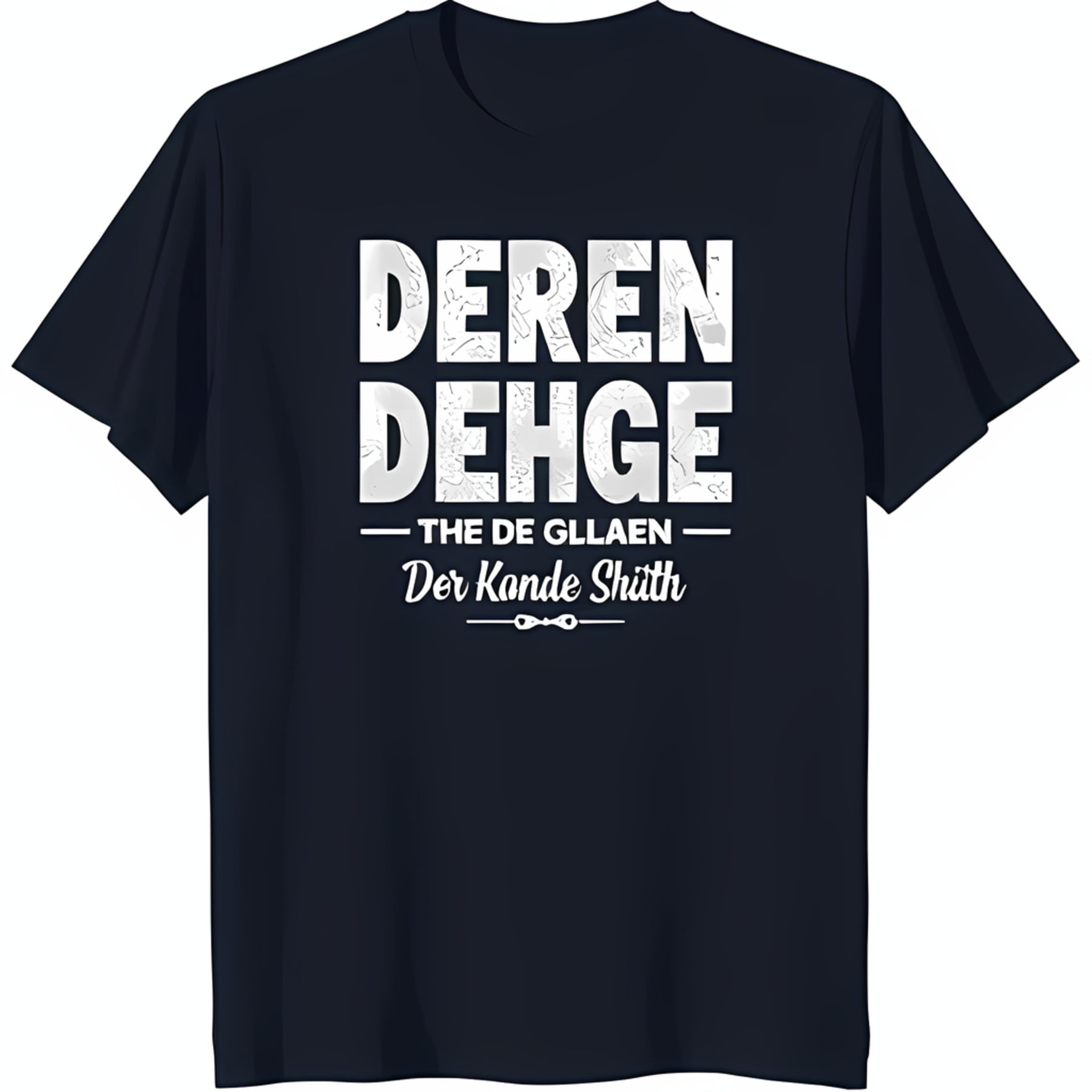 Bold Black Neck T-Shirt with 'Deren Dehge' Graphic & Chain Link Design ...