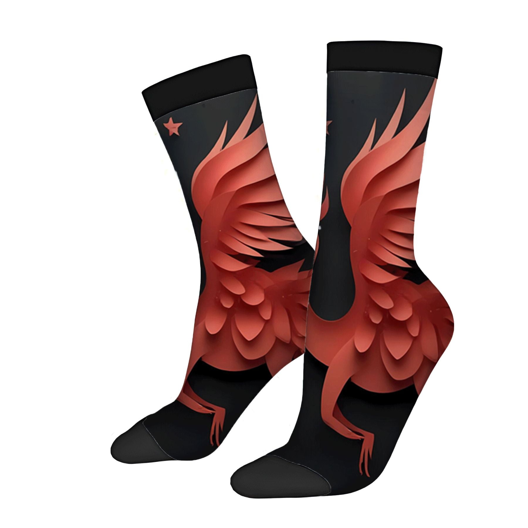 Bold Black & Red Phoenix Design Socks - 2 Pairs of Unisex Trendy Mixed ...
