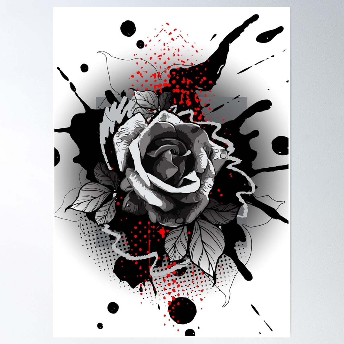 Bold Black Rose Poster Wall Art, Modern Wall Decor For Living Room ...