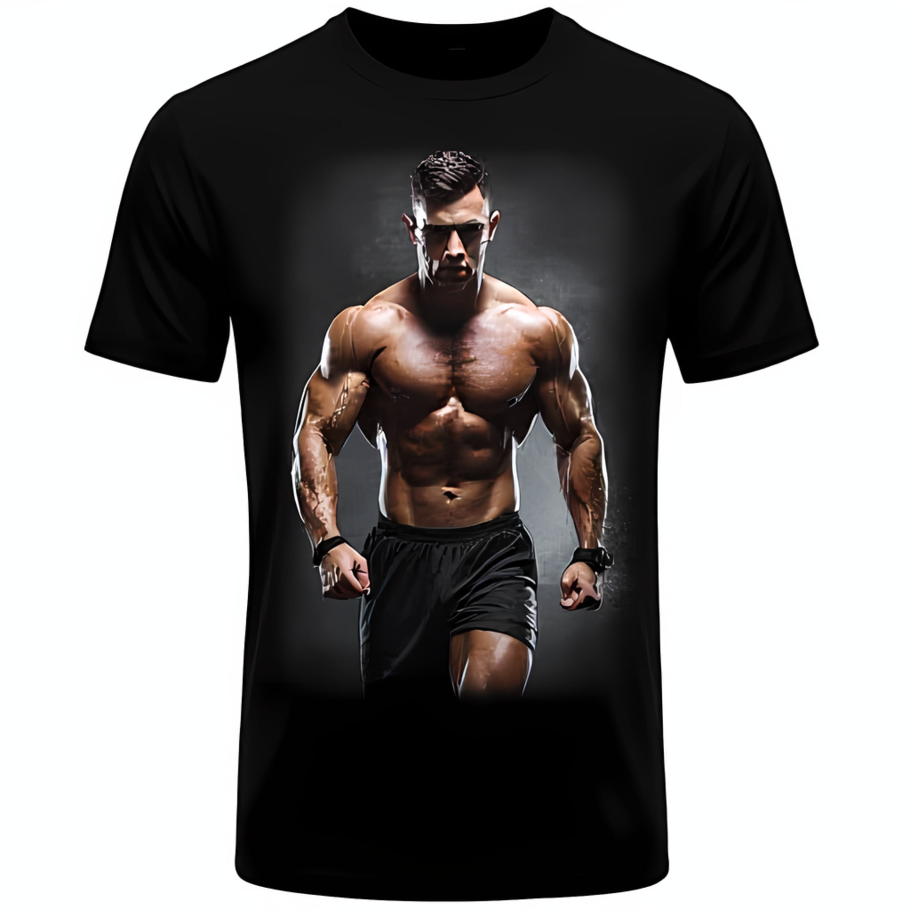 Bold Black T-Shirt Featuring Striking Image of Muscular Man Fitness ...