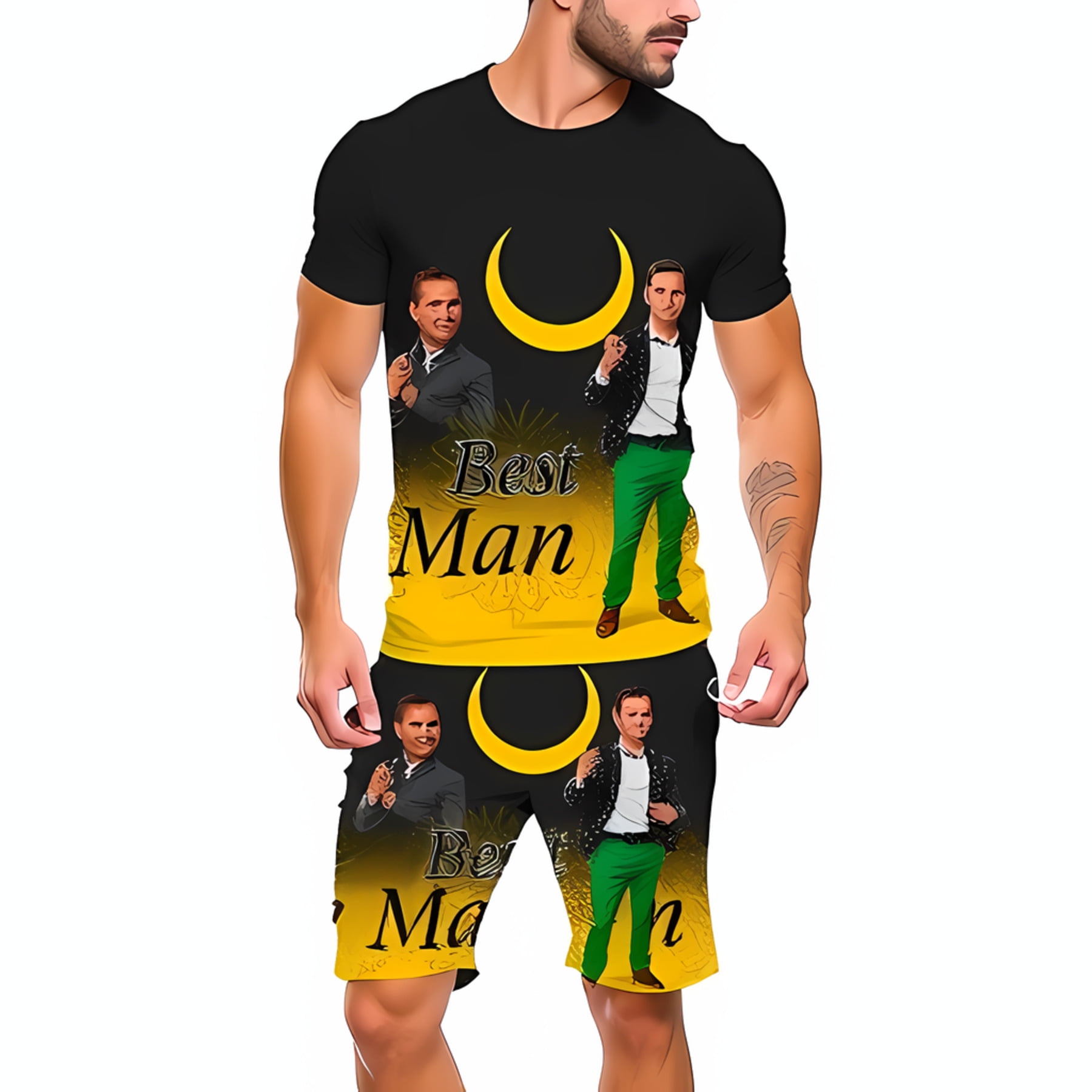 Bold Black T-Shirt & Shorts Set with Vibrant & 'Best Man' Design ...