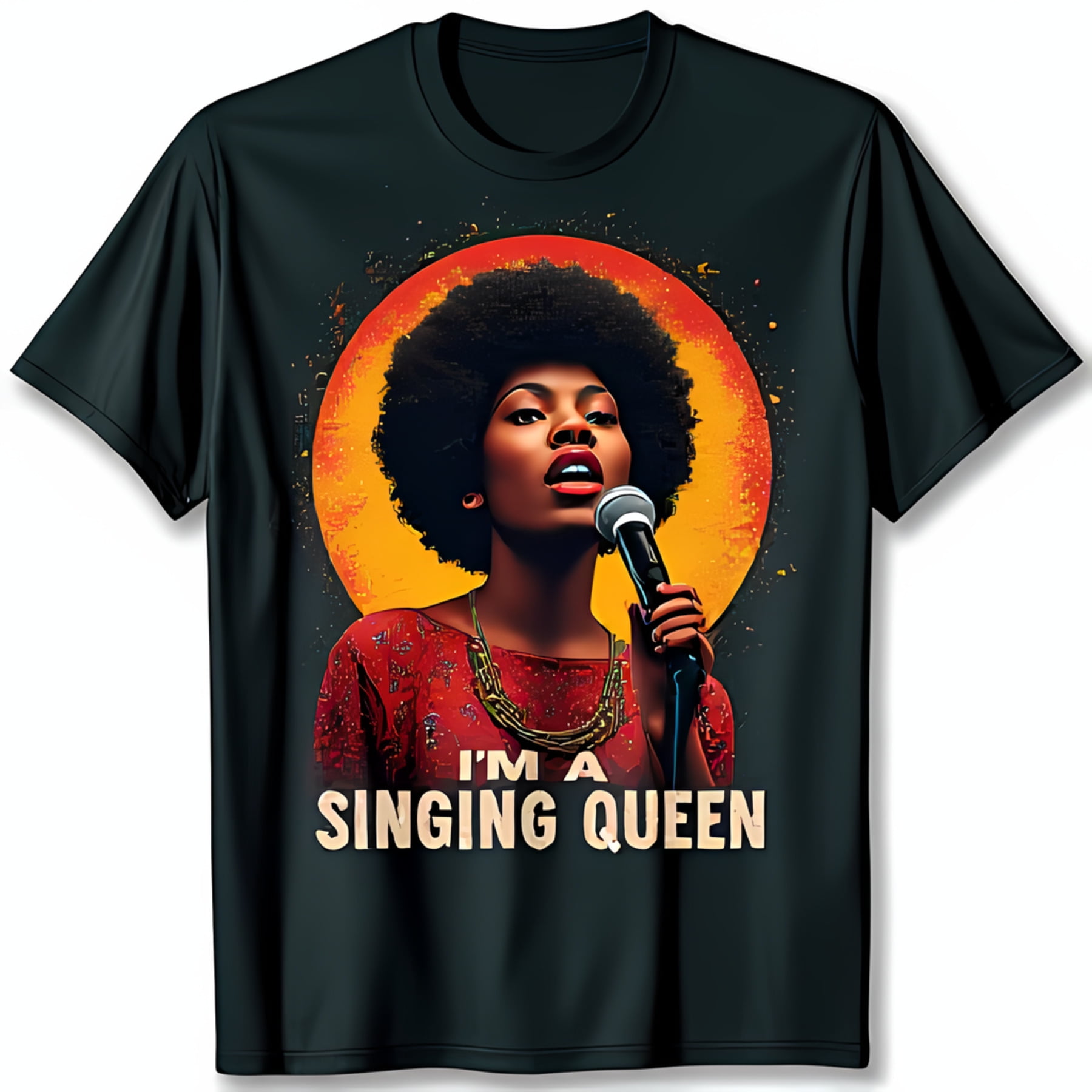 Bold Black T-Shirt with Afro Woman Singing Graphic & I M A SINGING ...