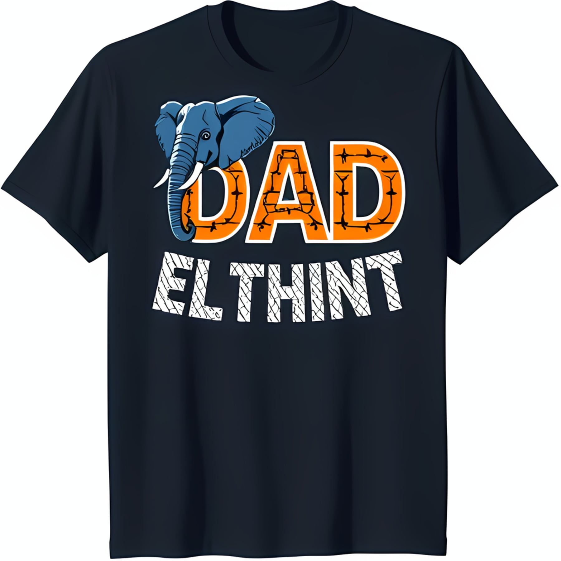 Bold Black T-Shirt with Barbed Wire 'DAD ELTHINT' Graphic & Elephant ...