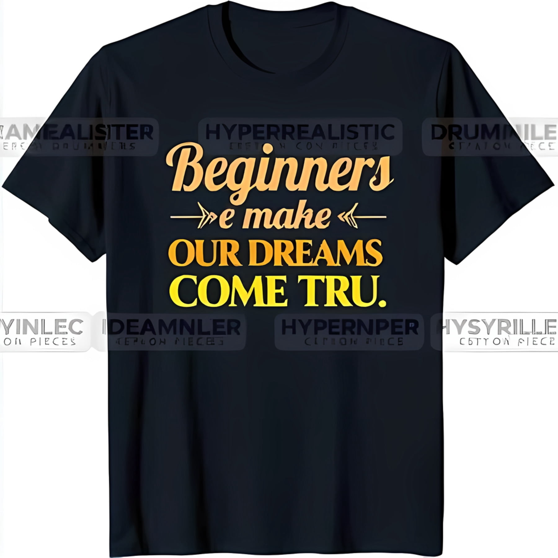 Bold Black T-Shirt with 'Beginners Our ' Design Yellow & Text with ...