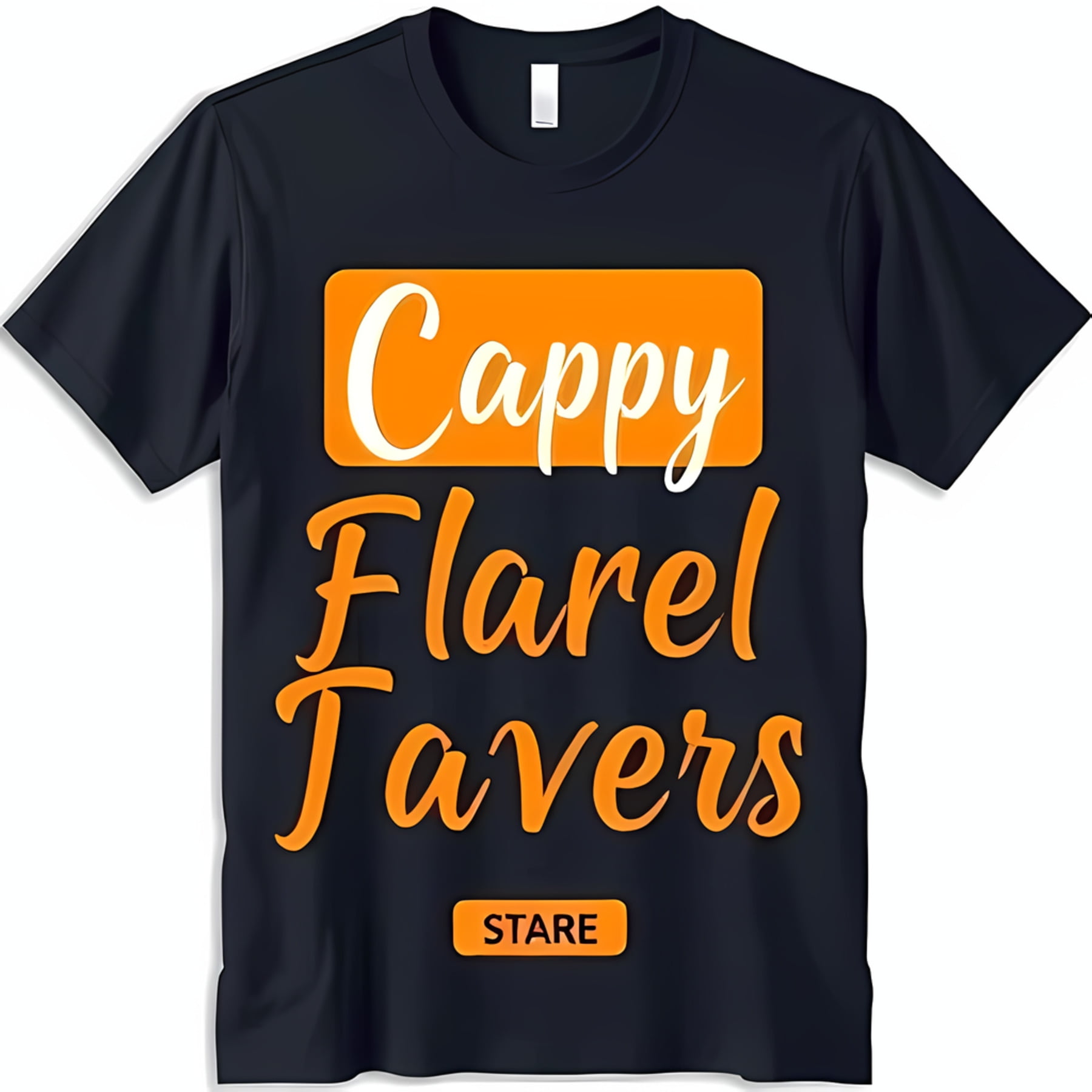 Bold Black T-Shirt with 'Cappy Flarel Tavers' Design & 'STARE' Box ...