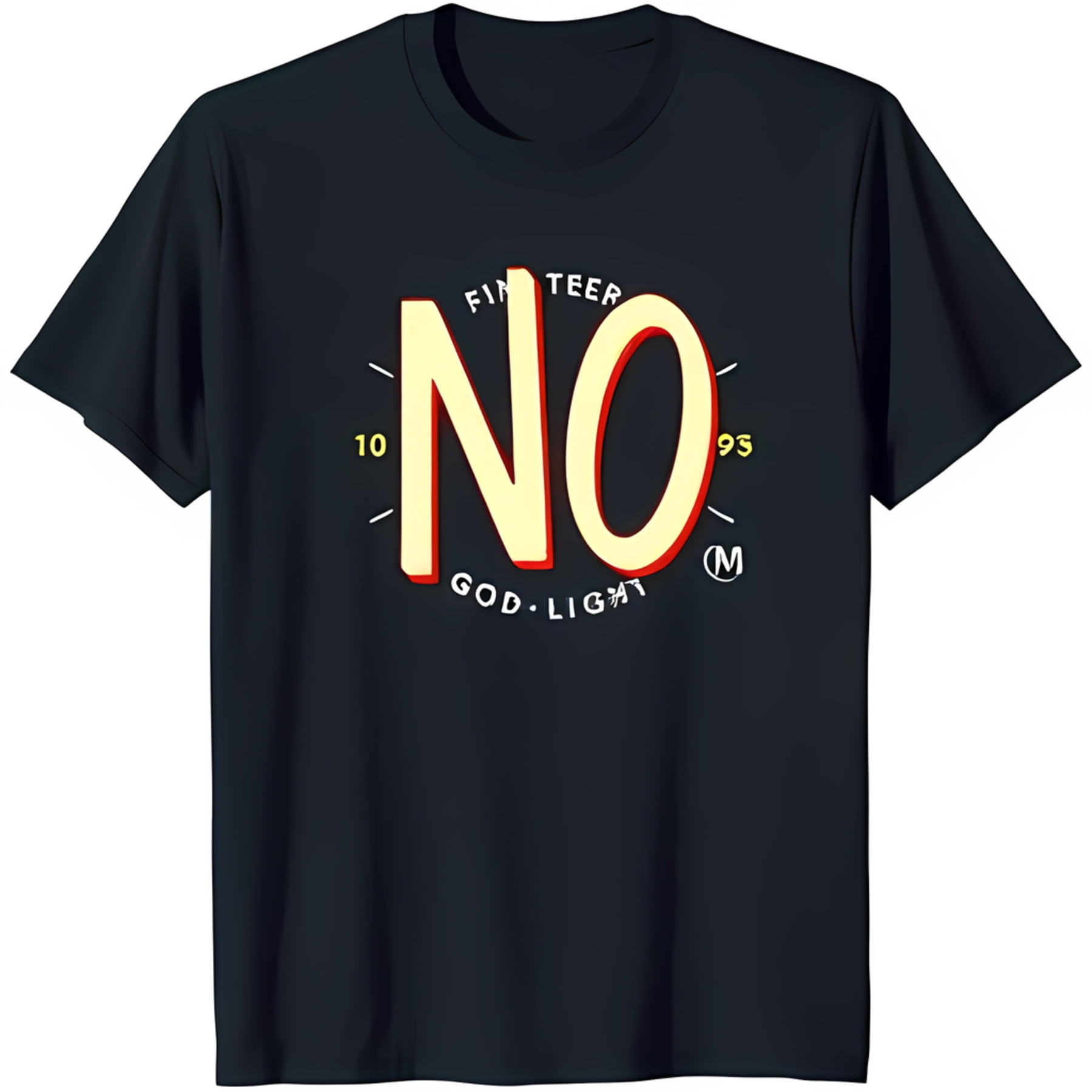Bold Black T-Shirt with Circular 'NO' Graphic in Yellow & Red Unique ...
