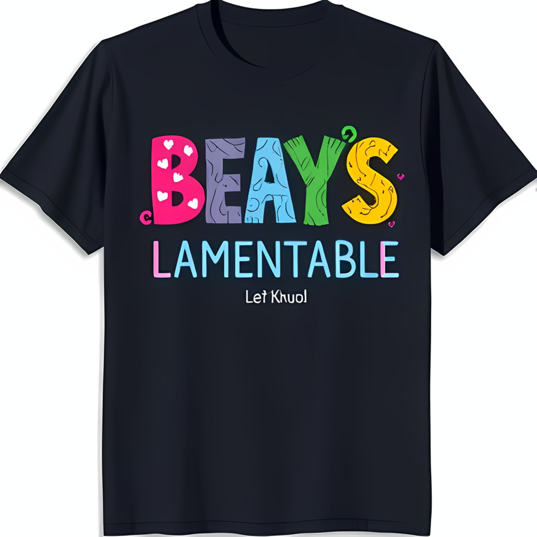 Bold Black T-Shirt with Colorful 'BEAYS' LAMENTABLE' Graphic & 'Let ...