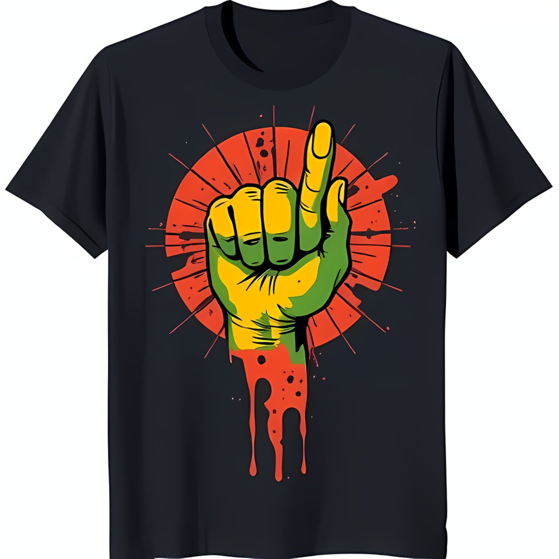 Bold Black T-Shirt with Colorful Fist Graphic and Dripping Design - Walmart.com