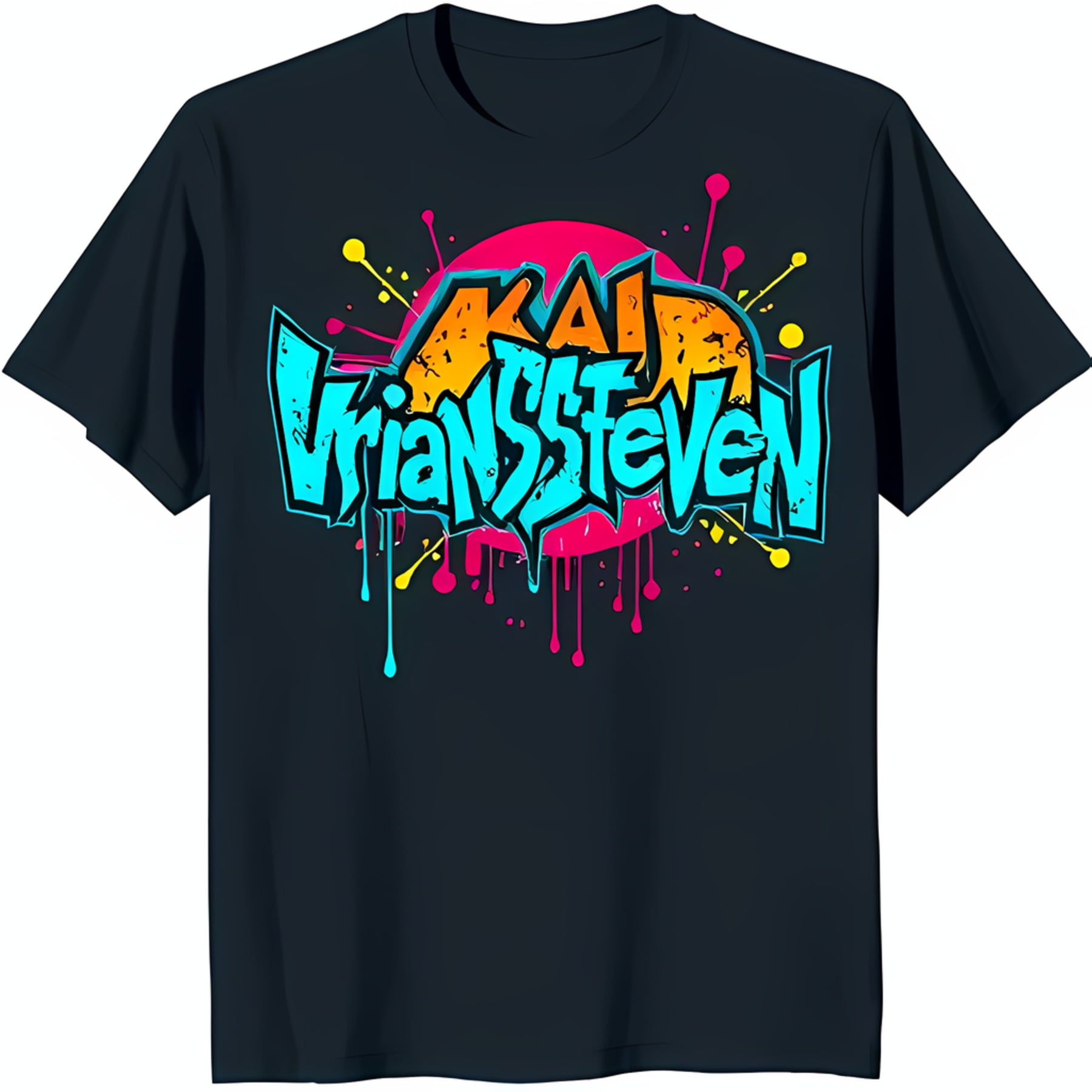 Bold Black T-Shirt with Colorful Graffiti Design 'Kai the ' Dripping ...