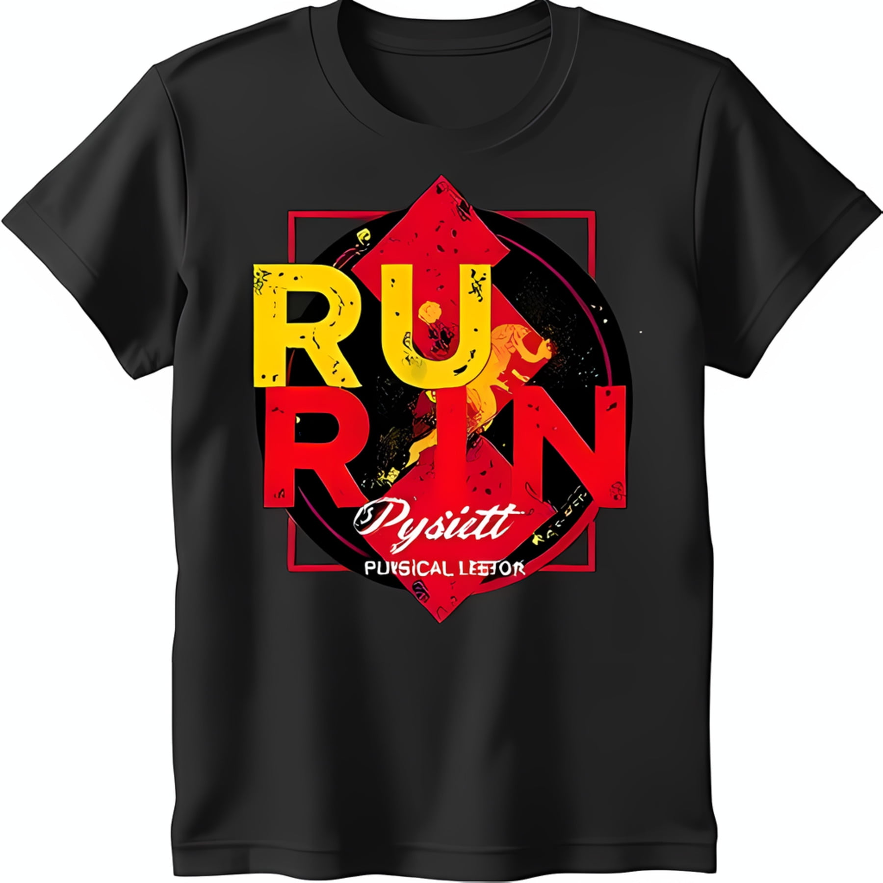 Bold Black T-Shirt with Colorful RUN Graphic Street Art Style Active ...