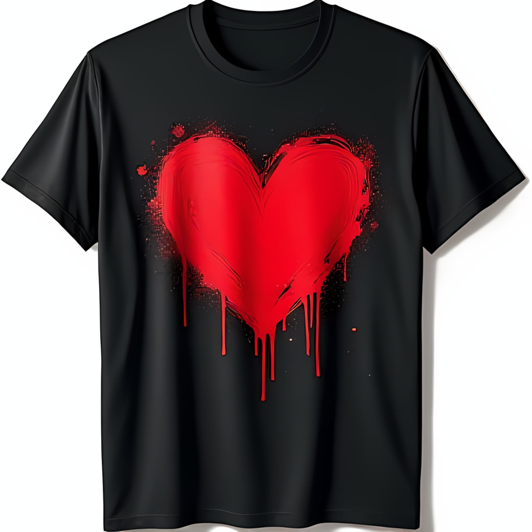 Bold Black T-Shirt with Dripping Red Heart Graphic Passionate & Stylish ...