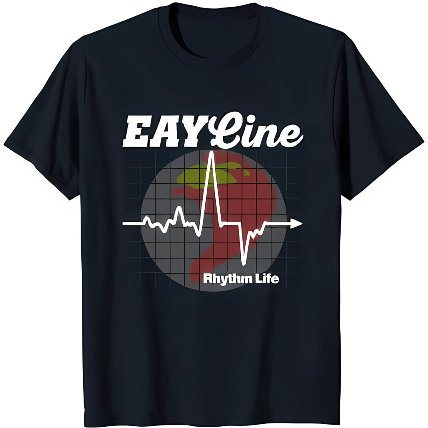 Bold Black T-Shirt with EAY Cine Graphic EKG Waveform & Hurricane ...