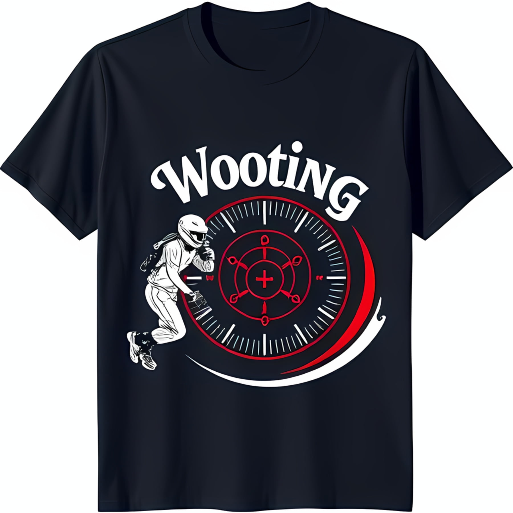 Bold Black T-Shirt with Edgy 'Wooting' Graphic Skeletal & Target Design ...
