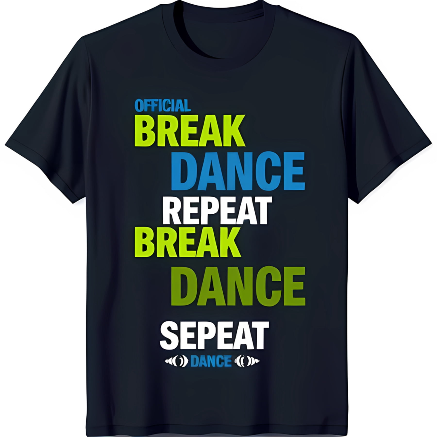 Bold Black T-Shirt with Energetic Breakdance Graphic Dance Repeat and ...