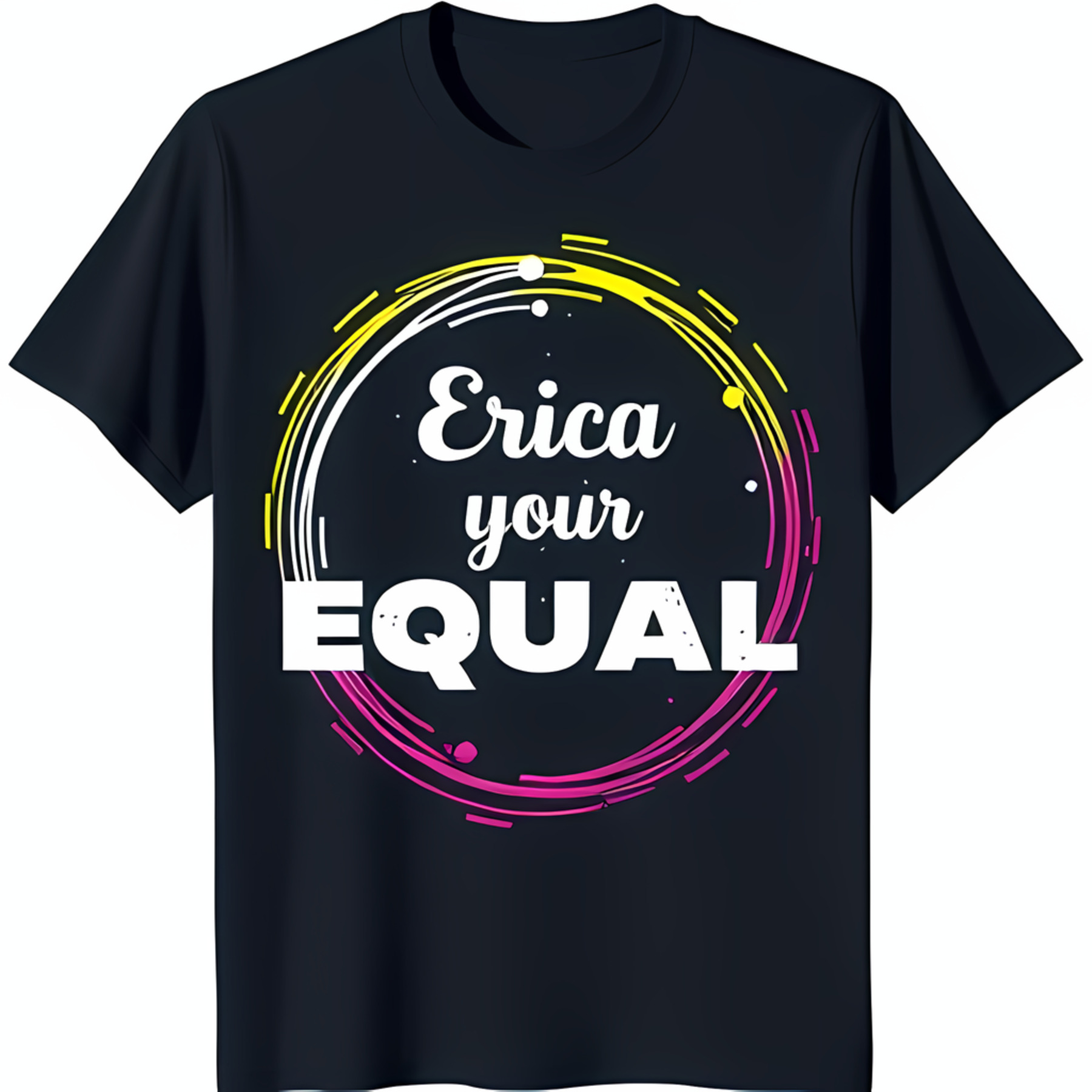 Bold Black T-Shirt with Eye Catching Circular Graphic: 'Erica your EQUAL' Design - Walmart.com