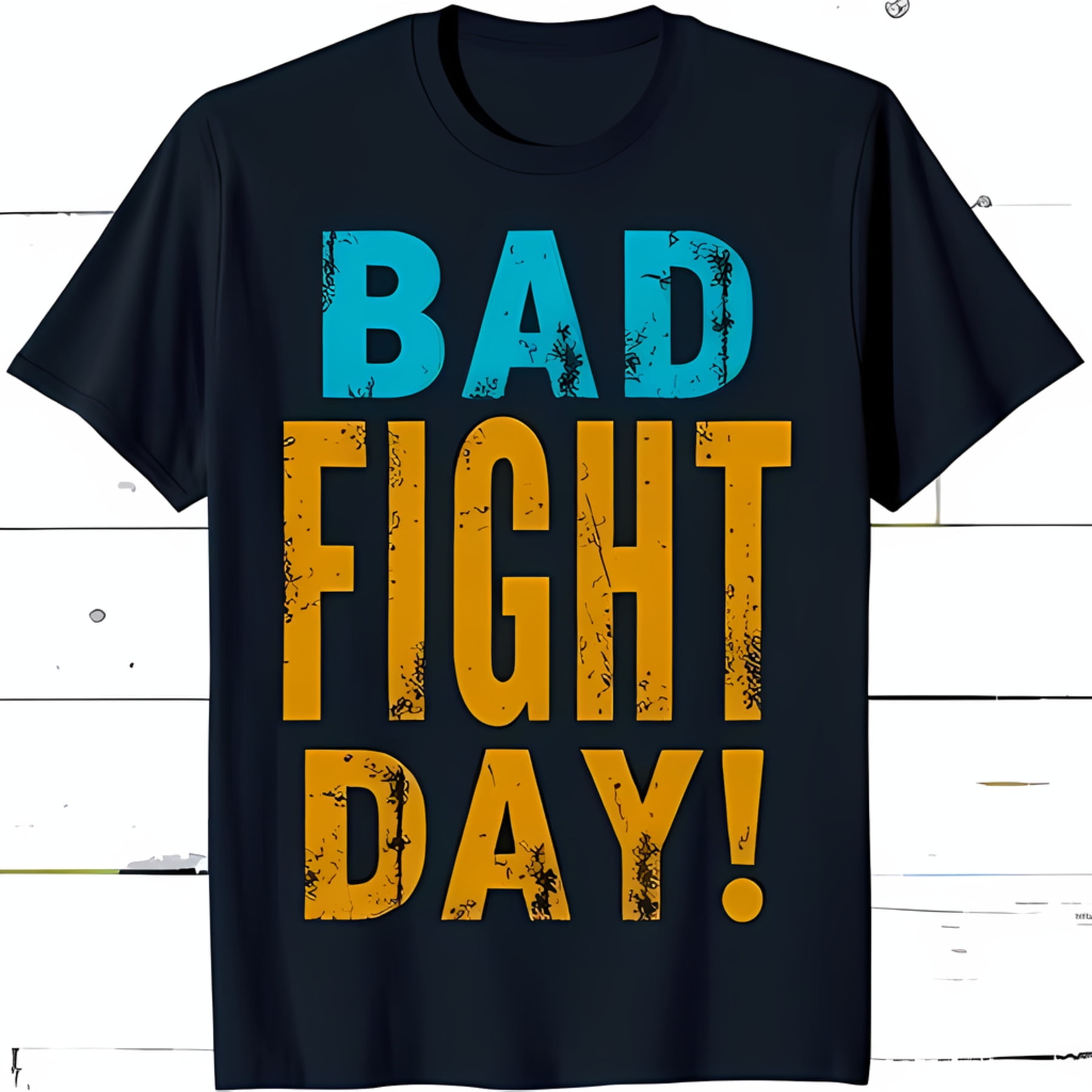 Bold Black T-Shirt with Eye Catching Graphic: 'Bad Fight Day ' Vintage ...