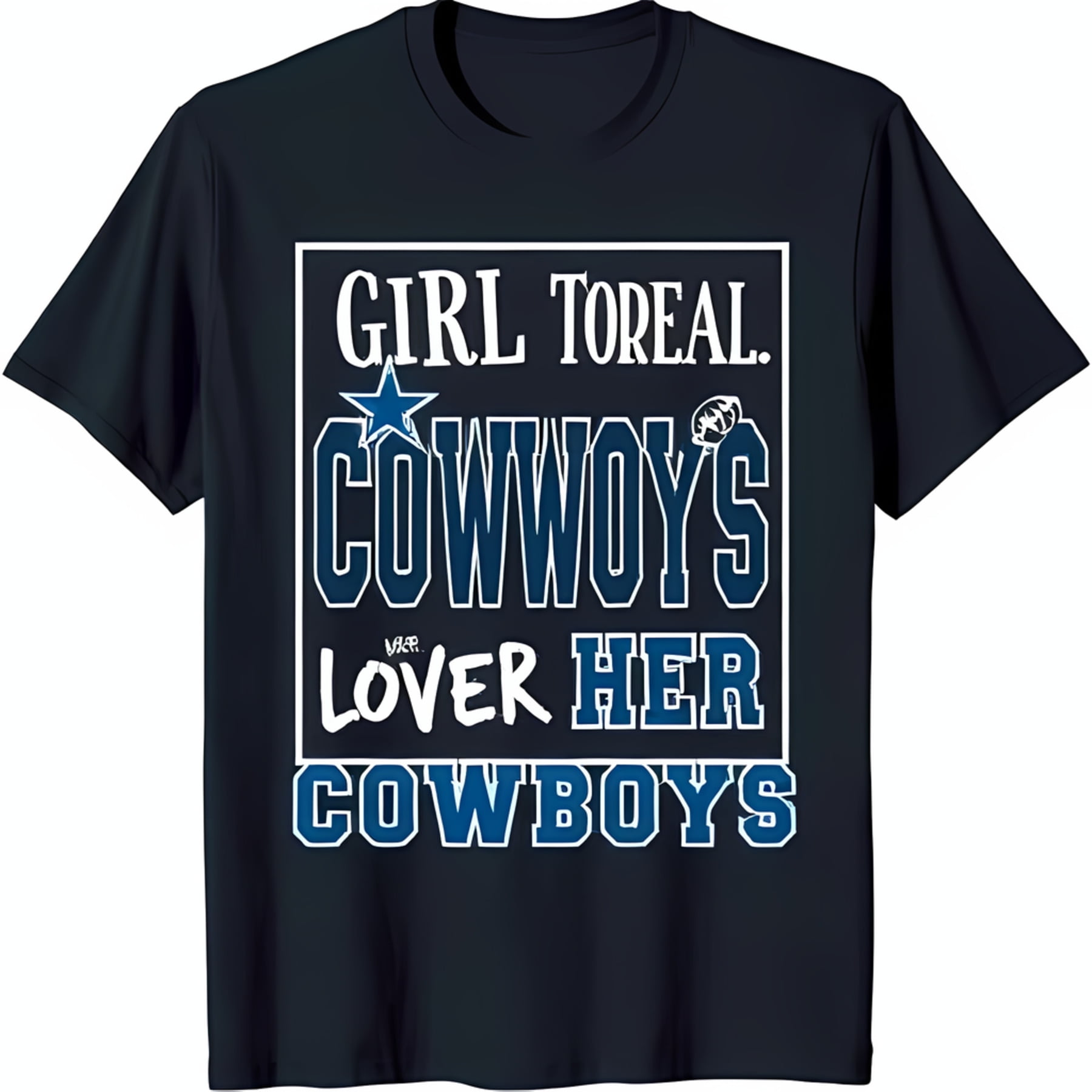 Bold Black T-Shirt with Eye Catching Graphic: 'Girl Toreal Cowboys Mrs ...