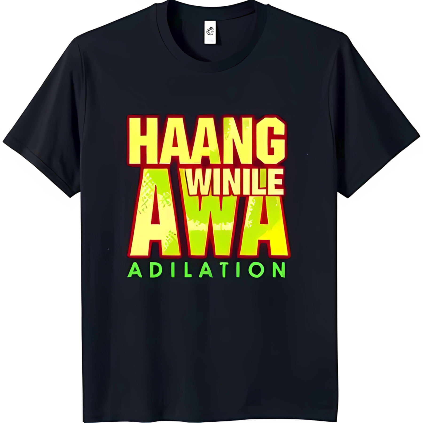 Bold Black T-Shirt with Eye Catching Graphic: 'HAANG WINILE AWA ...