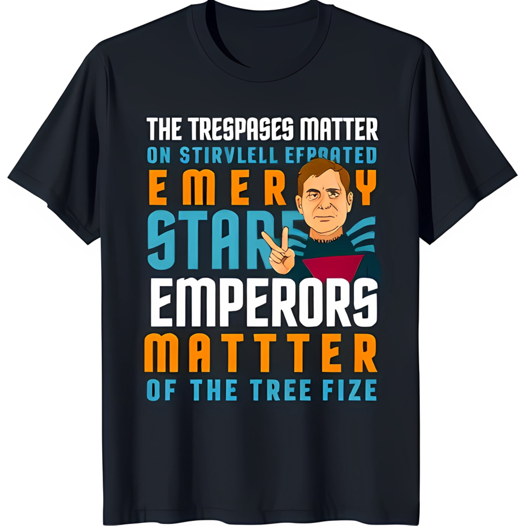 Bold Black T-Shirt with Eye Catching Graphic: 'The Trespasses Matter ...