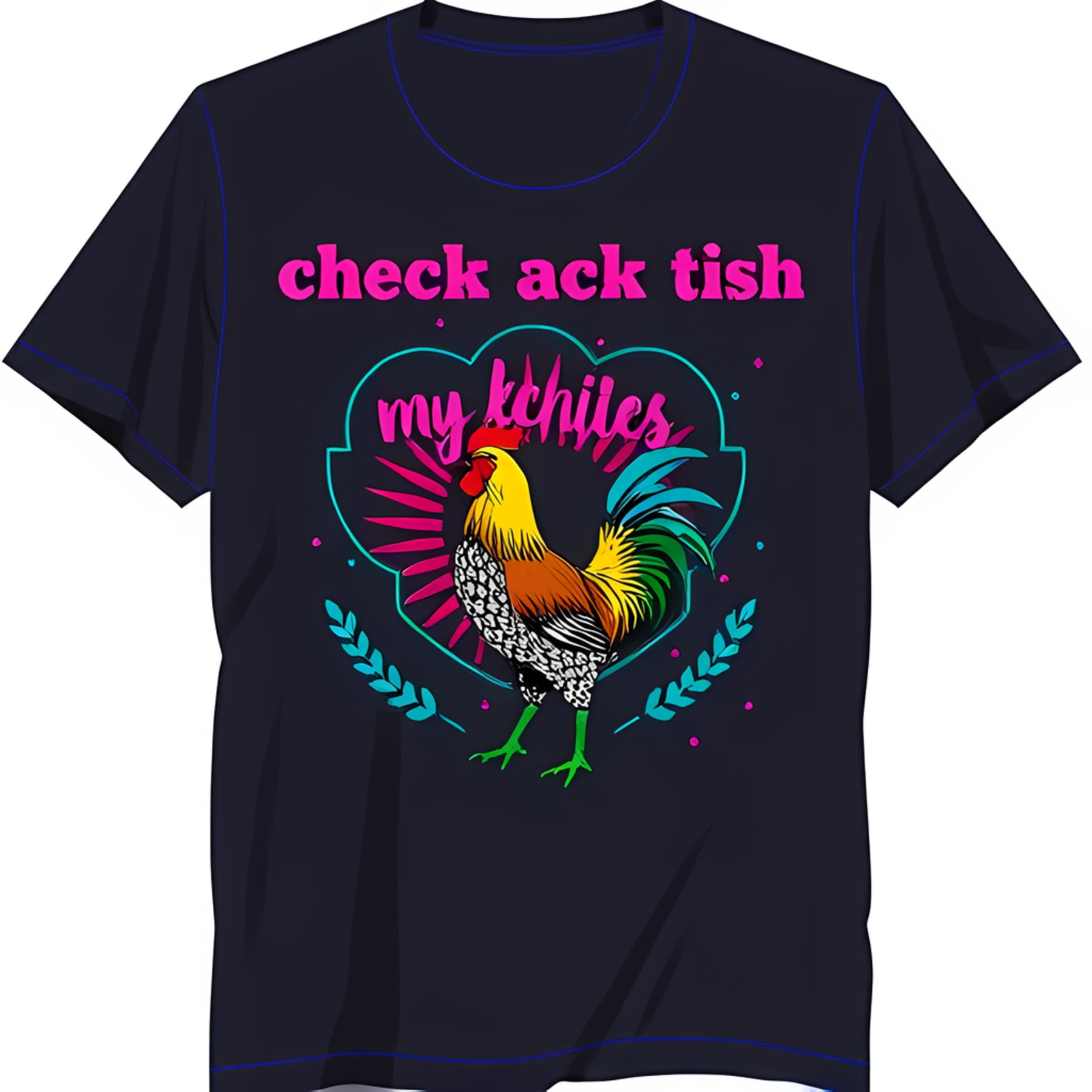Bold Black T-Shirt with Eye Catching Rooster Graphic and Colorful Text ...