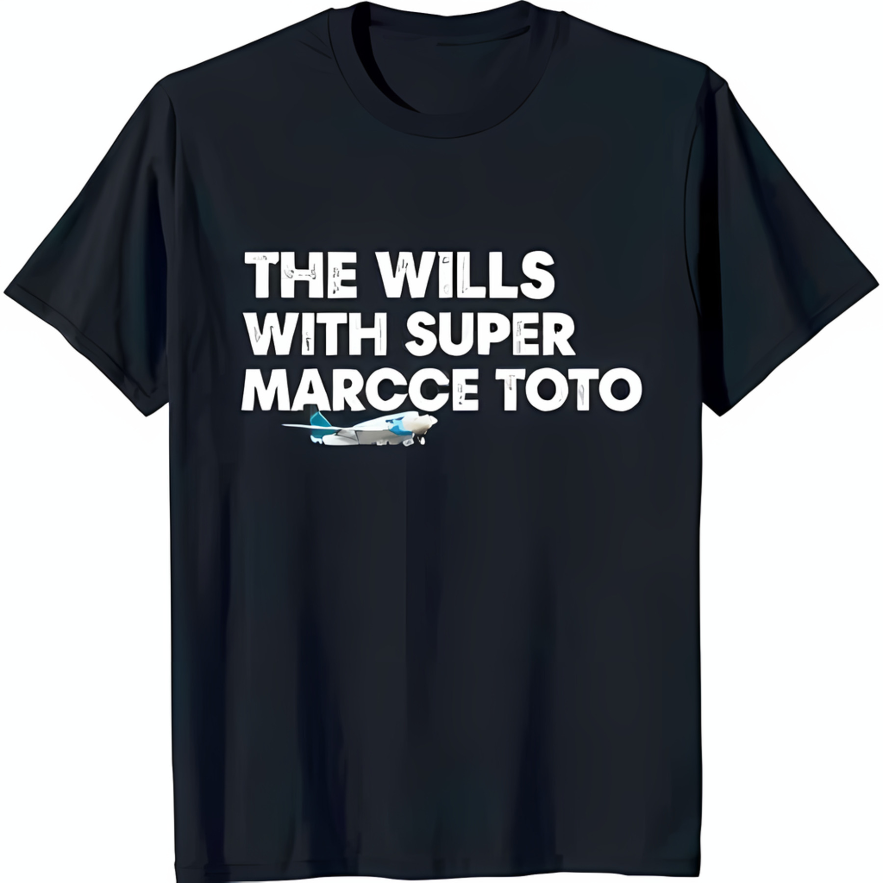 Bold Black T-Shirt with Eye Catching 'THE WILLS WITH SUPER MARCEE TOTO ...