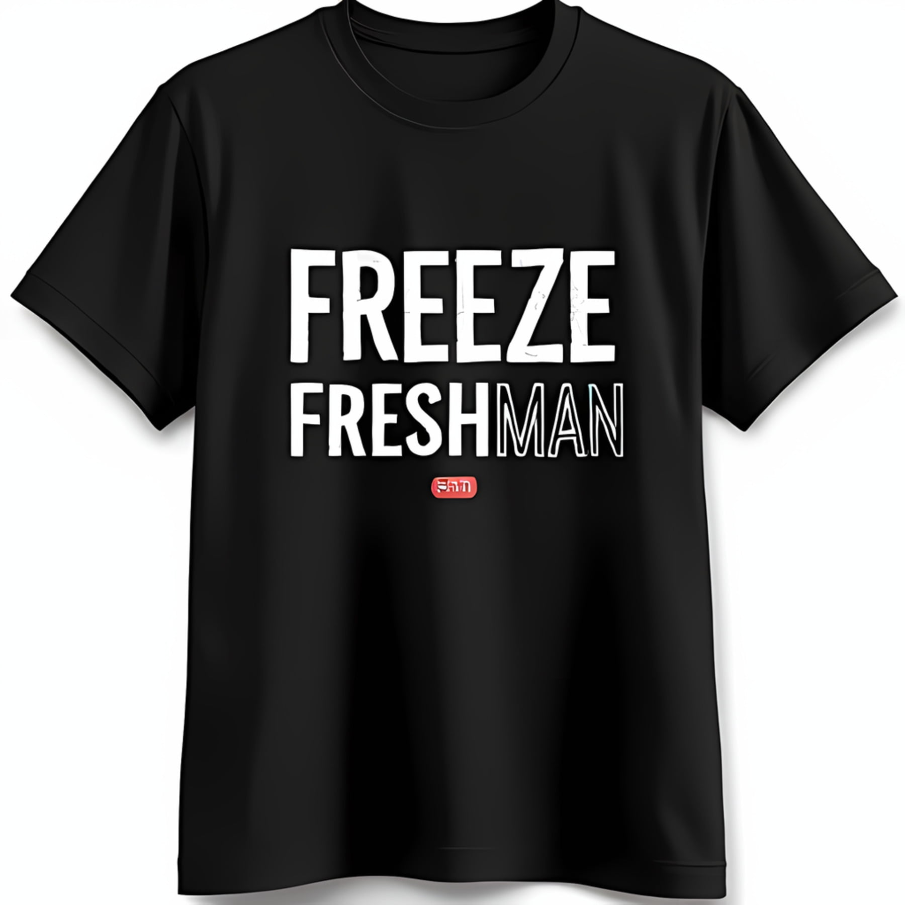 Bold Black T-Shirt with FREEZE FRESHMAN Graphic and Red F M Accent ...