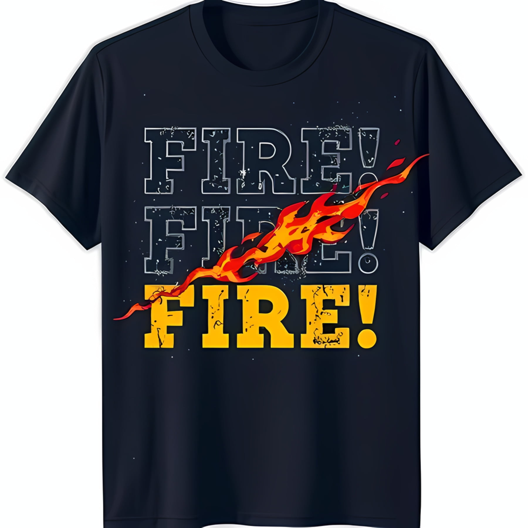 Bold Black T-Shirt with Fiery 'FIRE ' Graphic Eye Catching Chest Design ...