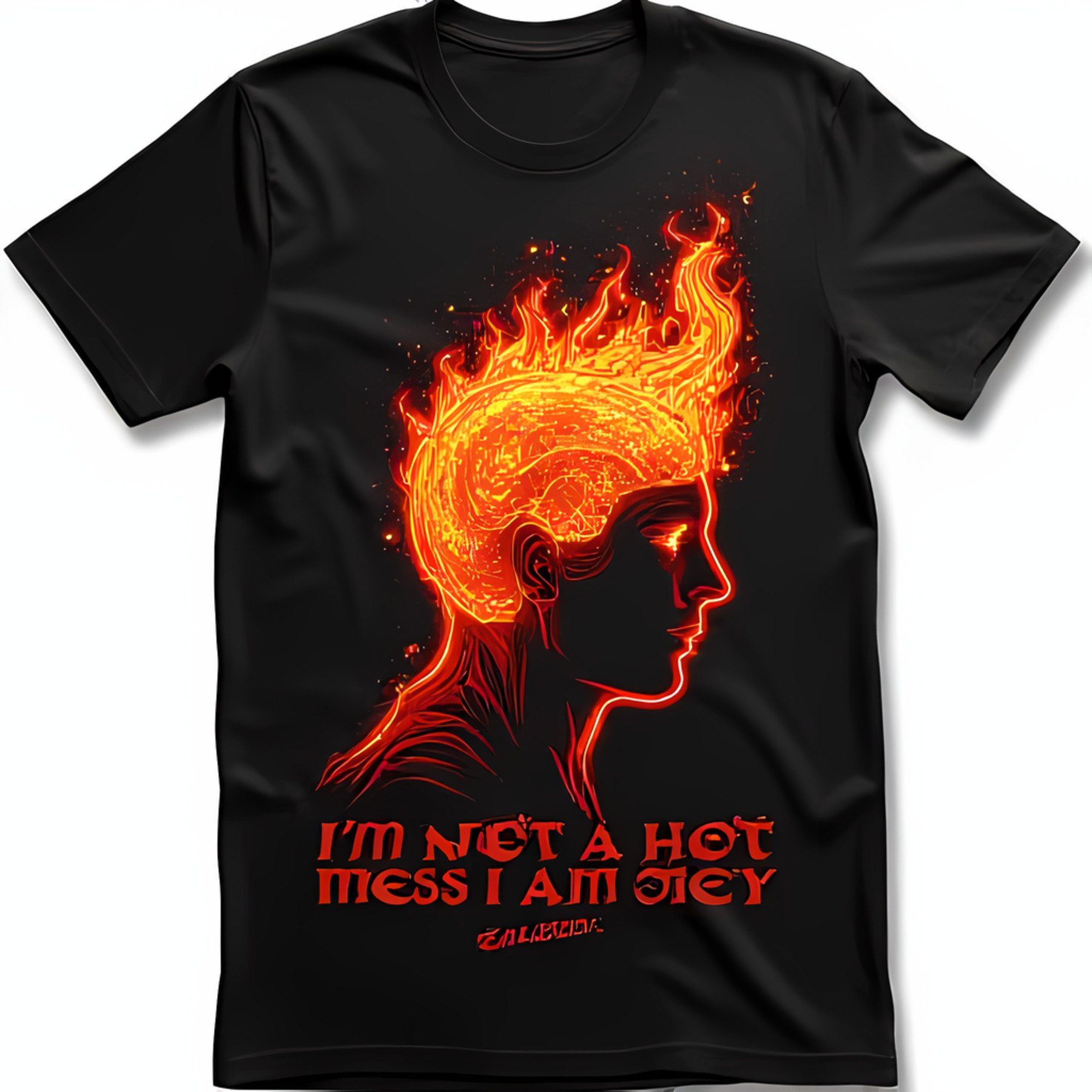 Bold Black T-Shirt with Fiery Head Graphic & I m on Fire Tagline ...