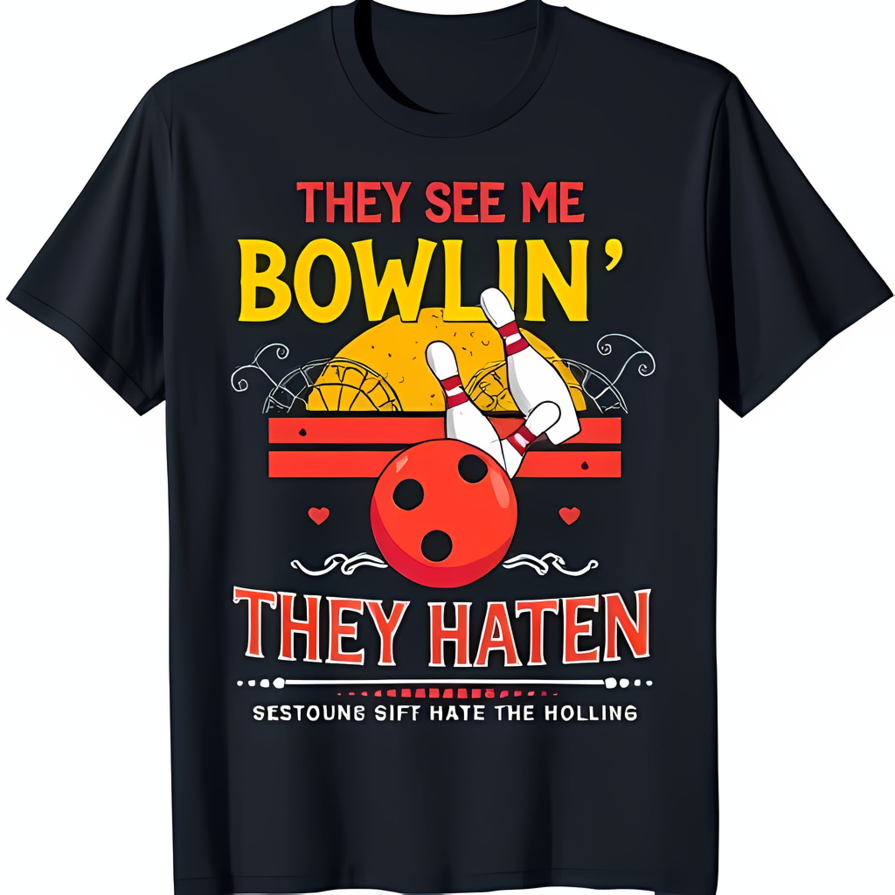 Bold Black T-Shirt with Fun Bowling Graphic: 'They See Me Bowlin' They Haten' Design - Walmart.com