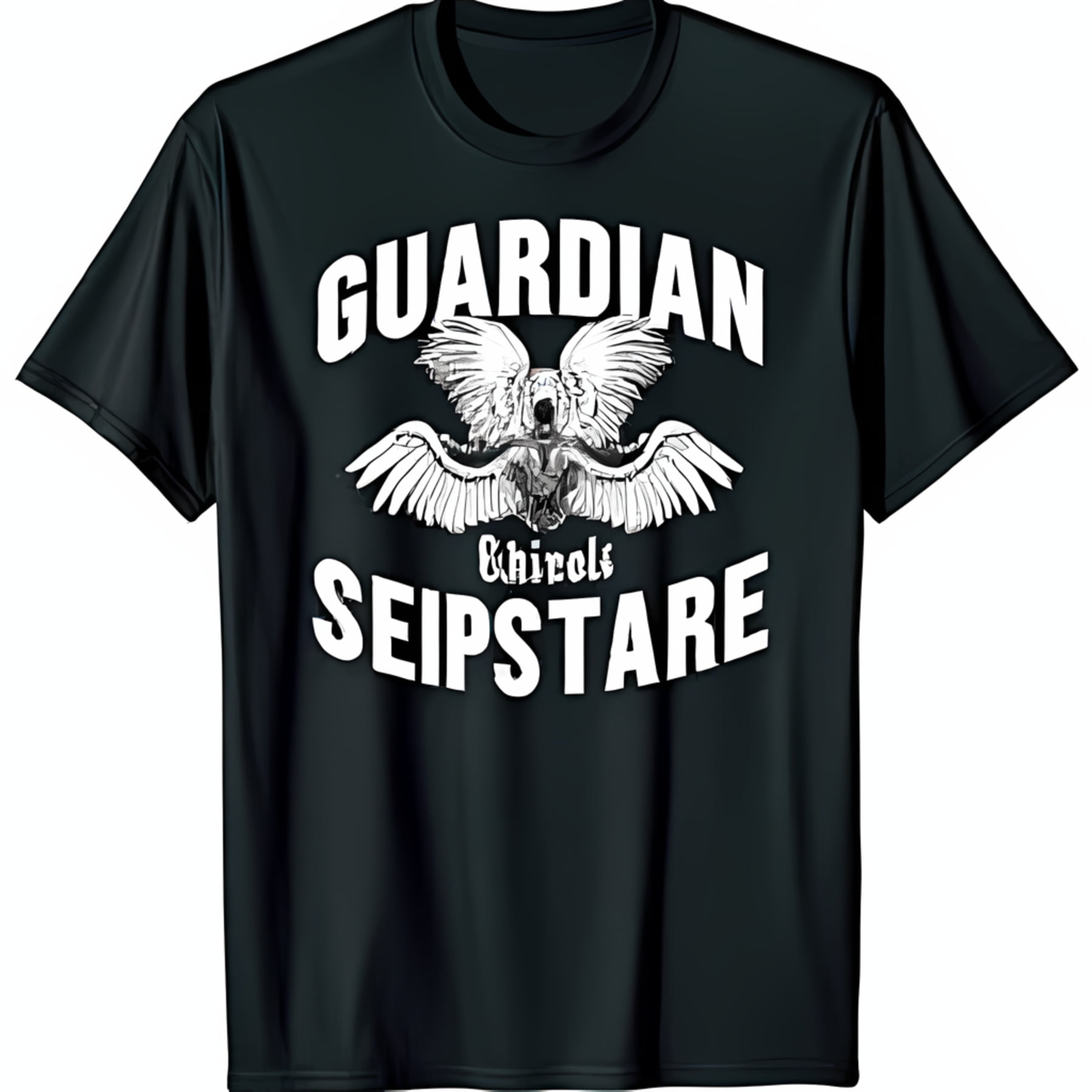 Bold Black T-Shirt with GUARDIAN Graphic Winged Creature & SEIPSTARE ...