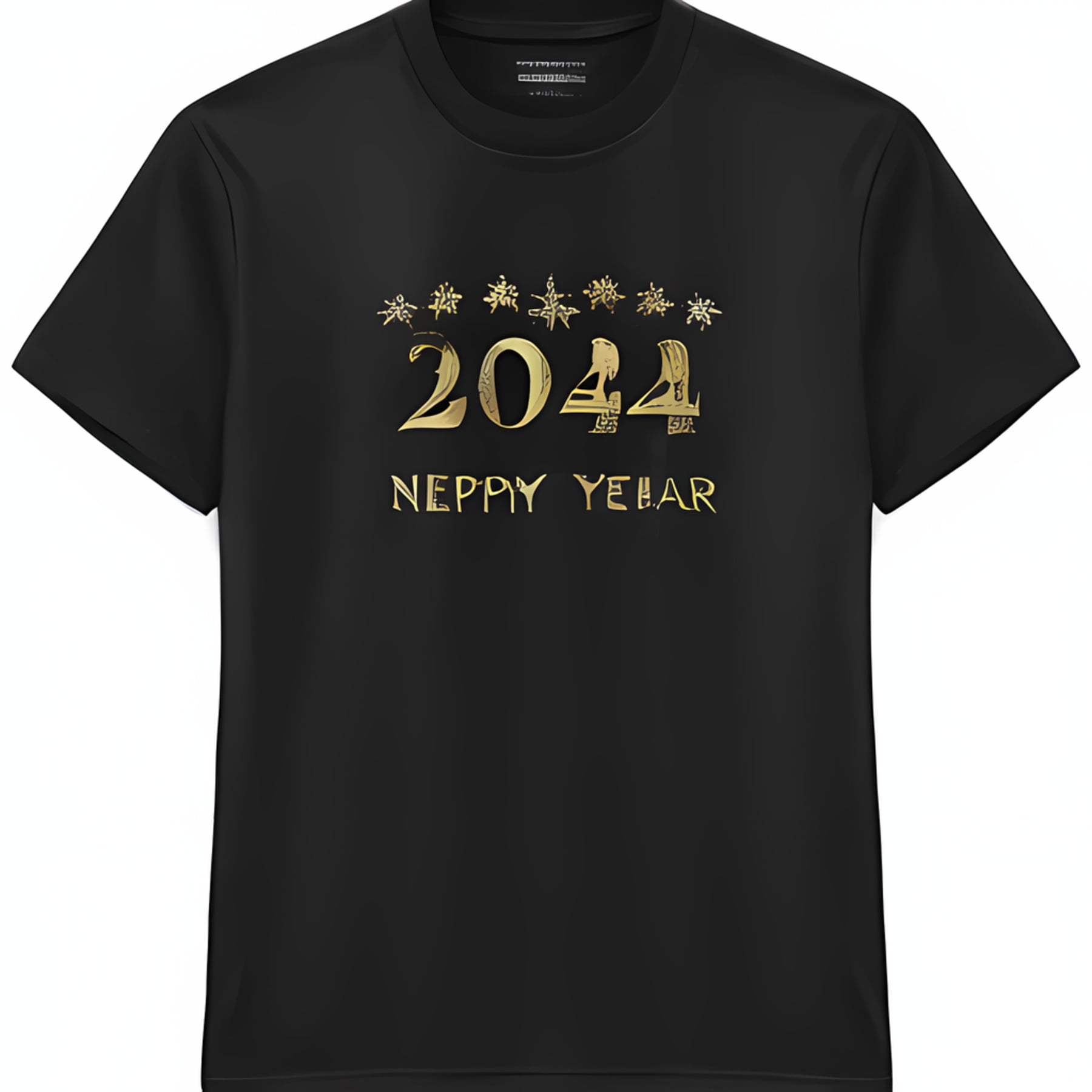 Bold Black T-Shirt with Gold 2024 NEPPY YEAR Graphic Classic Neck ...