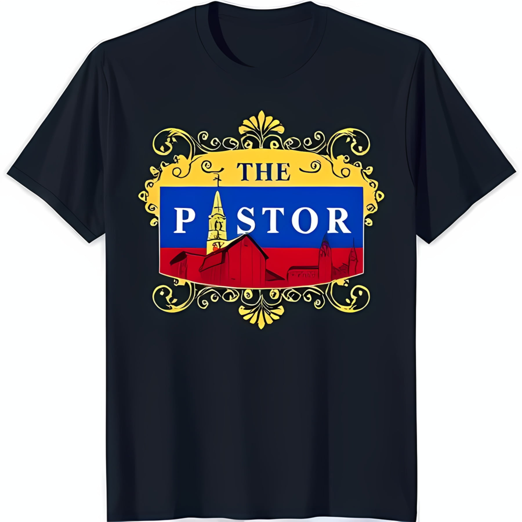 Bold Black T-Shirt with Gold and Red : 'The Pastor' Graphic Design ...