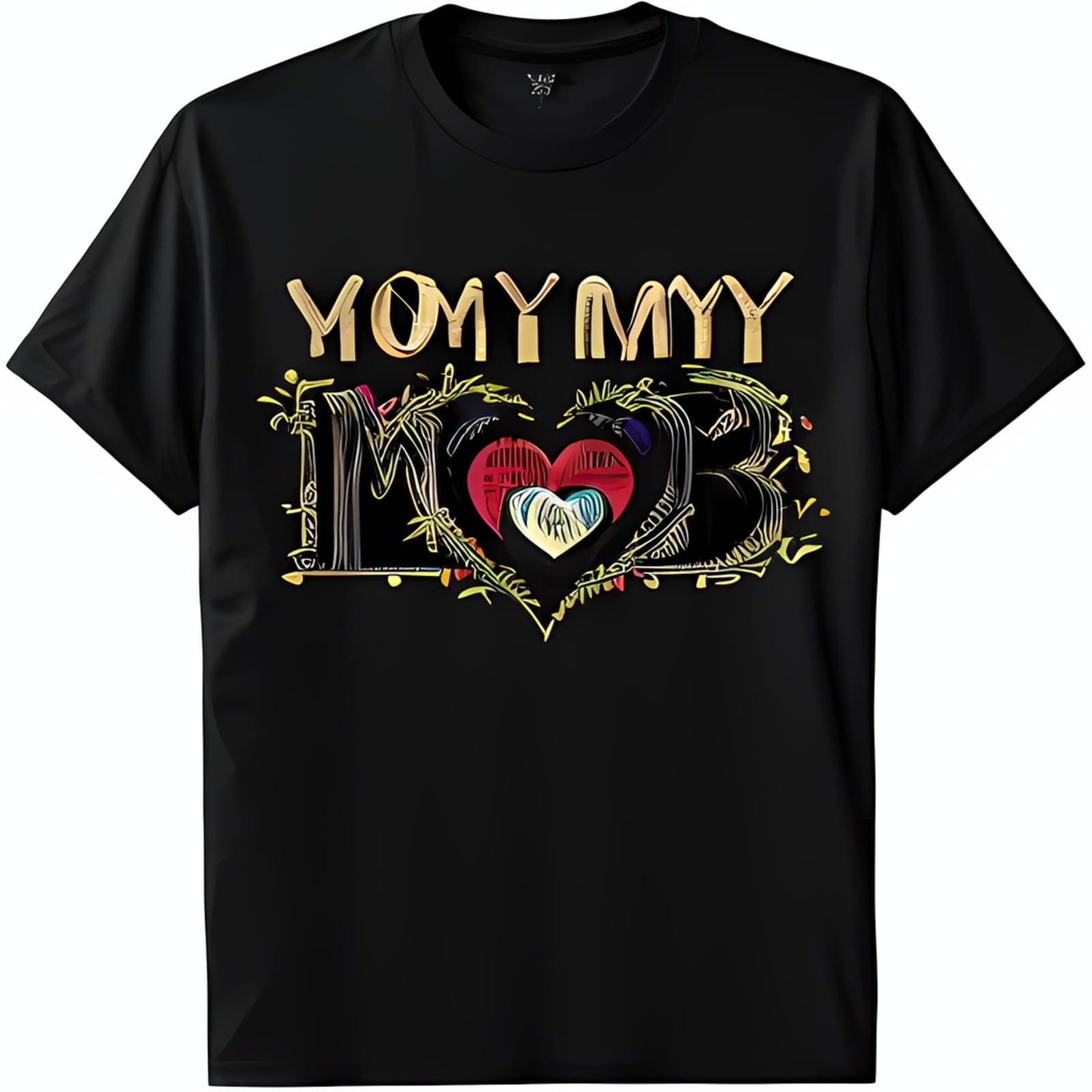 Bold Black T-Shirt with Golden Yomy My Graphic & Heart Design - Walmart.com