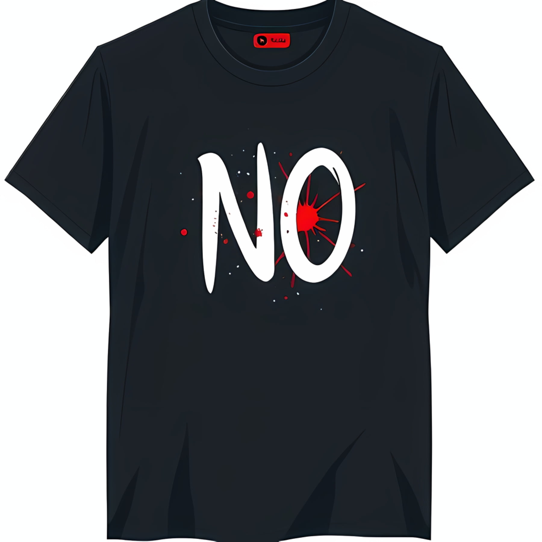 Bold Black T-Shirt with Graffiti 'NO' Design and Red Splatter Accent ...