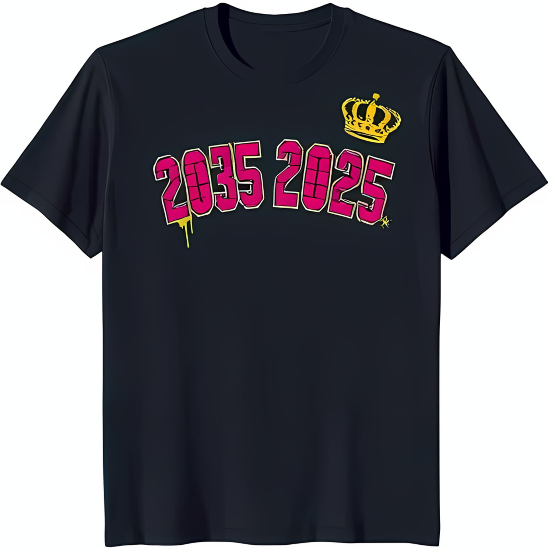 Bold Black T-Shirt with Graffiti Style 2035 & 2025 Design and Yellow Crown - Walmart.com